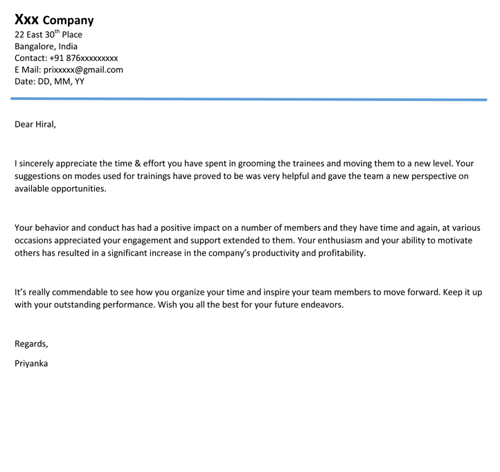Appreciation Letter Appreciation Email Format Sample Naukri