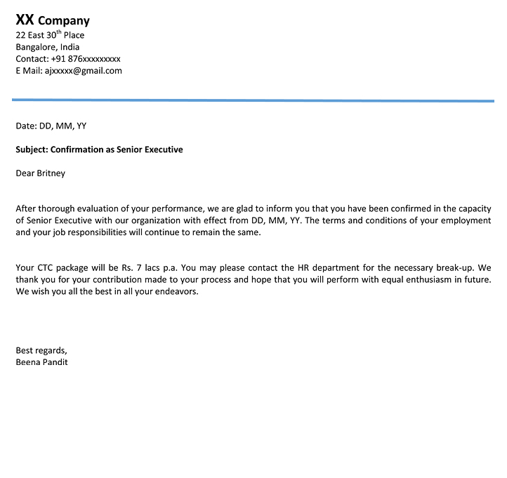 Confirmation Letter Format Confirmation Mail Sample Naukri